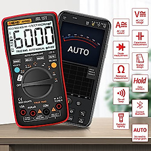 ANENG Bluetooth Multimeter Digital Tester Auto-ranging TRMS 6000 Counts Ohmmeter for AC/DC Voltage,Current,Resistance,Continuity,Capacitance,Diodes,Temperature Meansurement,Volt Meter for Automotive