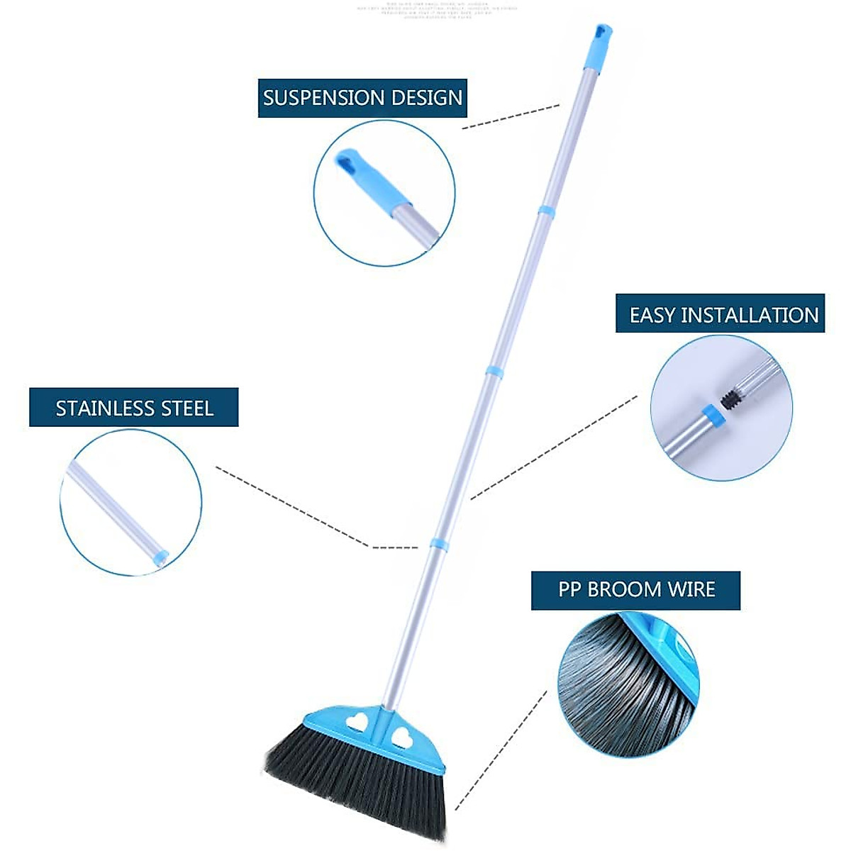 YONILL Indoor Dust Broom with Long Handle - Angle Broom for Hardwood Floor Cleaning Inside Soft Sweeping Brooms for House and Kitchen