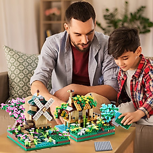 Kadablk Sakura Tree House Plant Micro Block Building Set,Friendship Windmill Model Construction Set,1200 PCS for Adults and Kid