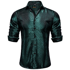 DiBanGu Mens Emerald Green Dress Shirts Long Sleeve Casual Button Down Green Shirts for Party Wedding