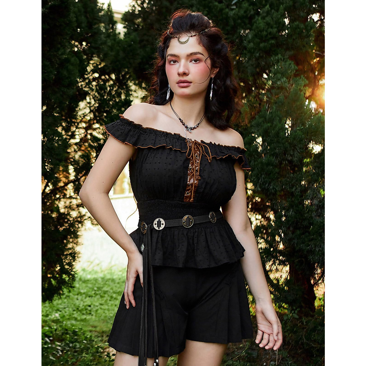Scarlet Darkness Black Renaissance Belts for Women Costume Tied Belts Medieval Accessories Black