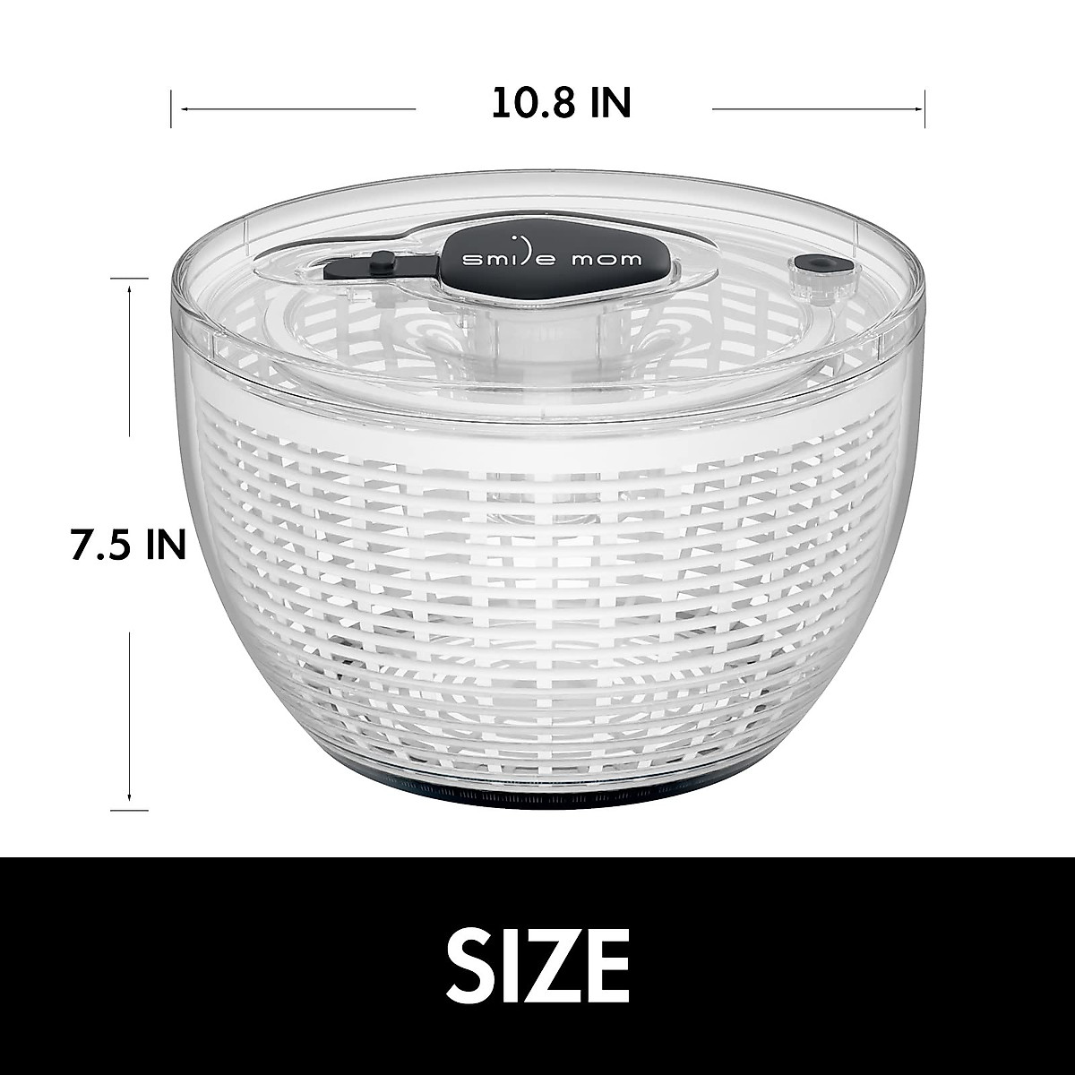 Smile mom Salad Spinner Large Lettuce Spinner Kitchen Gadgets, Large Salad Spinner Vegetable Washer, High Efficiency for Kitchen Washing & Drying Leafy Vegetables, One-Handed Easy Press 6.3 Qt White