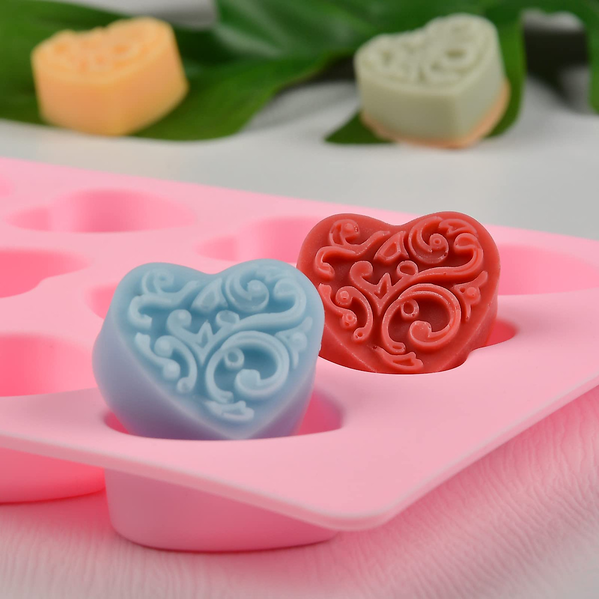 Fimary Heart-Shaped Chocolate Molds Silicone - Set of 2 Non-Stick Candy Heart Molds Silicone, Food Grade Silicone Heart Molds for Baking, Candy, Gummy, Jelly - Pink