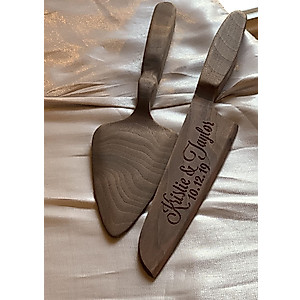 Personalized Cake Serving Set, Laser Engraved Cake Set,Wedding Gift,Anniversary Gift,Wooden Knife And Server,Rustic Cake Set,Wedding Cake Cutting Set, Farmhouse Cake Server