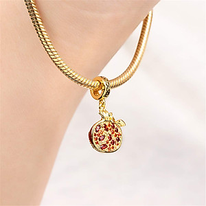 GNOCE Snake Peach Strawberry Dragon Apple Charm Pendant 925 Sterling Silver Forbidden Fruit Dangle Charm with Cubic Zirconia fit for Bracelet/Necklace Jewelry Gift for Halloween (Gold Pomegranate)