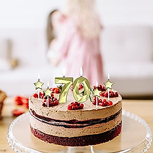 70th Birthday Candles for Cake - Number 70 & 7 & 0 Birthday Candles and Glitter Star Birthday Candles 2 Inch 3D Diamond Shape Number Candles for Birthday Party Anniversary Kids Adults(Gold)