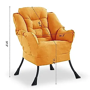 Modern Lazy Chair Single Lazy Sofa, Comfy Reclining Armchair-Soft Lounge Chair with Side Pockets/Thick Cushion/High Load-Bearing Steel Frame for Living Room, Bedroom, Office,Dormitory (Yellow)