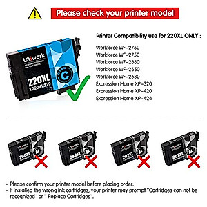 Uniwork Remanufactured Ink Cartridge Replacement for Epson 220 XL 220XL T220XL use for WorkForce WF-2750 WF-2760 WF-2630 WF-2650 WF-2660 XP-320 XP-420 Printer Tray (2 Black 1 Cyan 1 Magenta 1 Yellow)