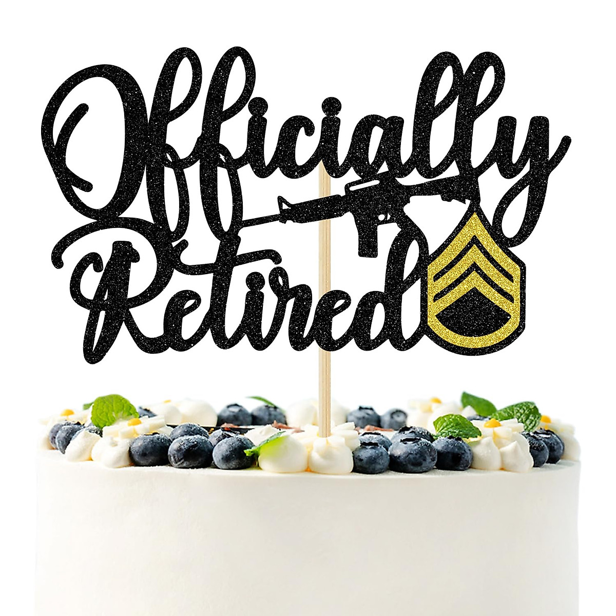 Black Glitter Officially Retired Cake Topper, Happy Retirement/Enjoy Retirement/I'm Retired Asked Someone Else, Army Themed Retirment Party Decorations(E-6)