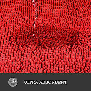 Yeaban Red Bathroom Rugs – Thick Chenille Bath Mats | Absorbent and Washable Bath Rug Non-Slip, Plush and Soft Rugs for Bathroom, Kitchen, Shower, Sink - 17" x 24"