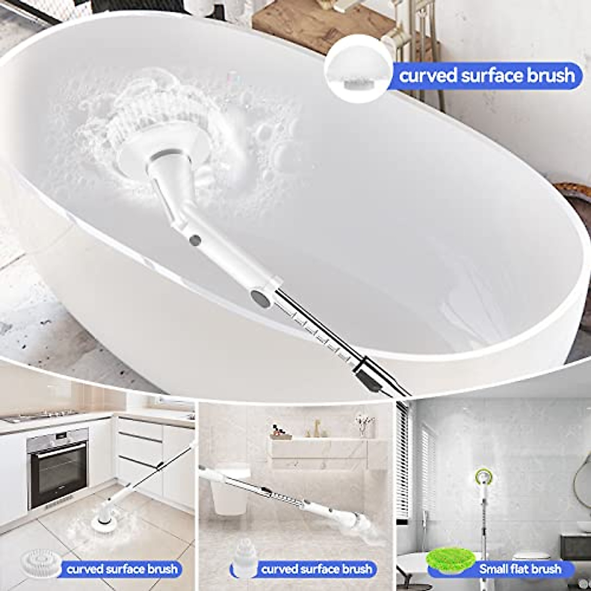 Electric Spin Scrubber,360 Power Scrubber with Long Handle and Cordless,4 Replaceable Brush Heads.Power Cleaning Brush for Bathroom, Tub, Tile, Floor