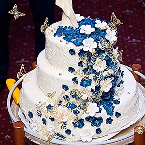 40 PCS Laser 3D Butterfly Cupcake Toppers Hollow Arts Butterfly Cake Decorations for Baby Shower Wedding Fairy Birthday Party Supplies Butterfly Wall Sticker Decoration Mixed Styles Gold