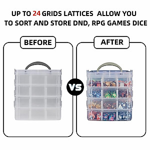 PUGED DND Dice Storage Box with Removable Dividers Polyhedral Dice Plastic Organizer Holding Up To 1200 Dices Craft Bead Compartment Container for Sewing, Jewelry, Art, DIY
