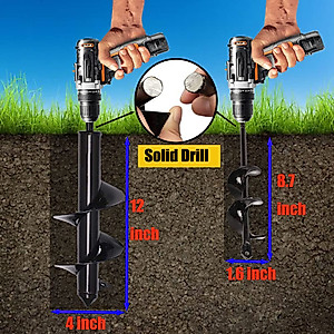 Ljliudu 1.6X8.7 &4 x 12 inch Auger Drill Bit fot Planting, Garden Plant Auger for 3/8 inch Hex Drive Drill, Black