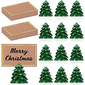 Watersay 12 Pcs Christmas Tree Place Card Holders with 24 Pcs Seating Cards Table Number Holders Place Cards for Christmas Party Wedding Anniversary Birthday Decorations