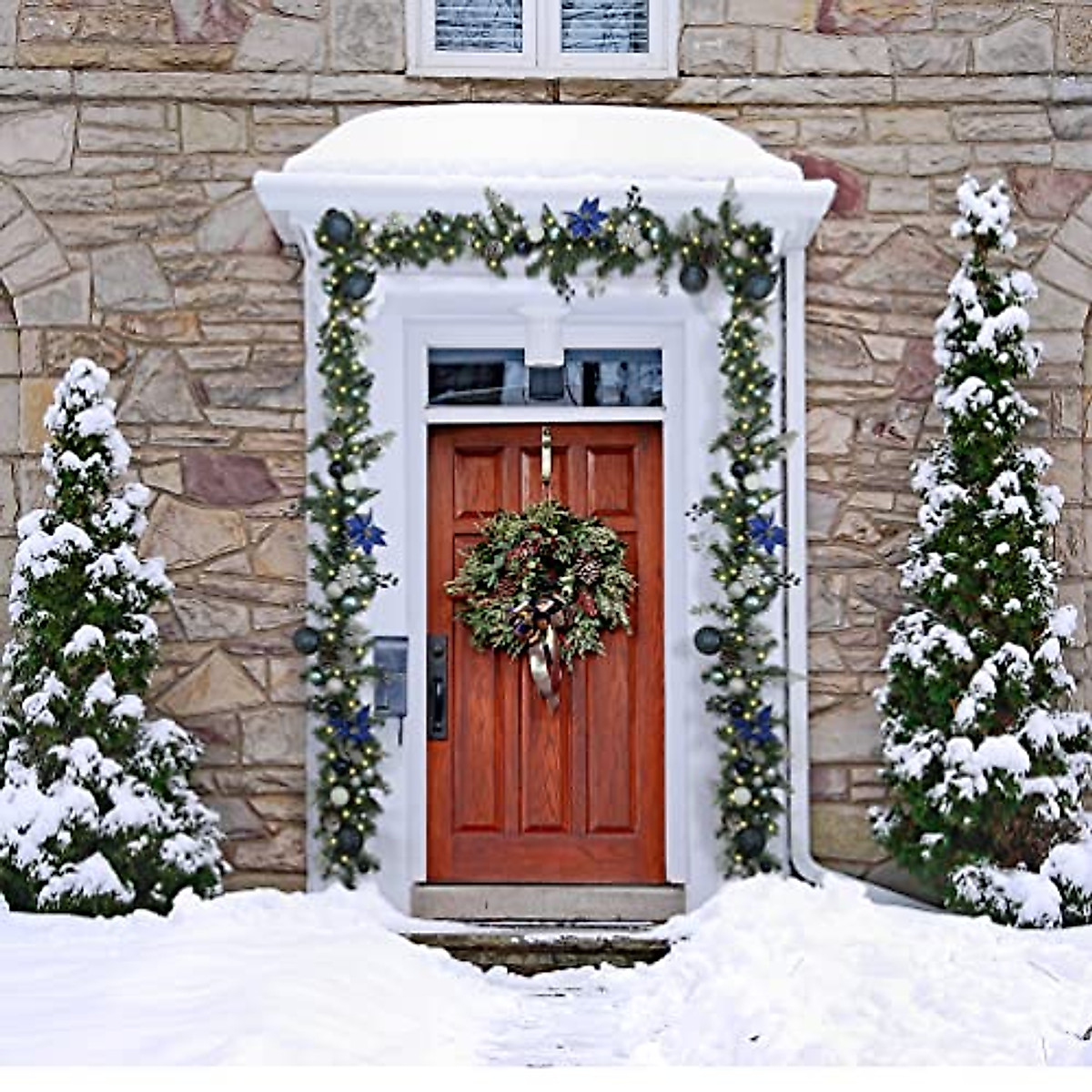 WBHome Pre-lit 9 Feet/108 Inch Christmas Garland, Navy Blue & Silver Lighted Garland with 50 LED Lights for Indoor Outdoor Xmas Decor Holiday Decorations, Battery Operated (Batteries NOT Included)