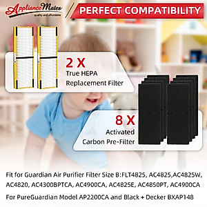 FLT4825 HEPA Filter B Replacement for Guardian Air Purifier AC4825 AC4300 AC4800 AC4900 AC4850 Models, 2 Packs HEPA Filters and 8 Packs Pre-Filters by APPLIANCEMATES