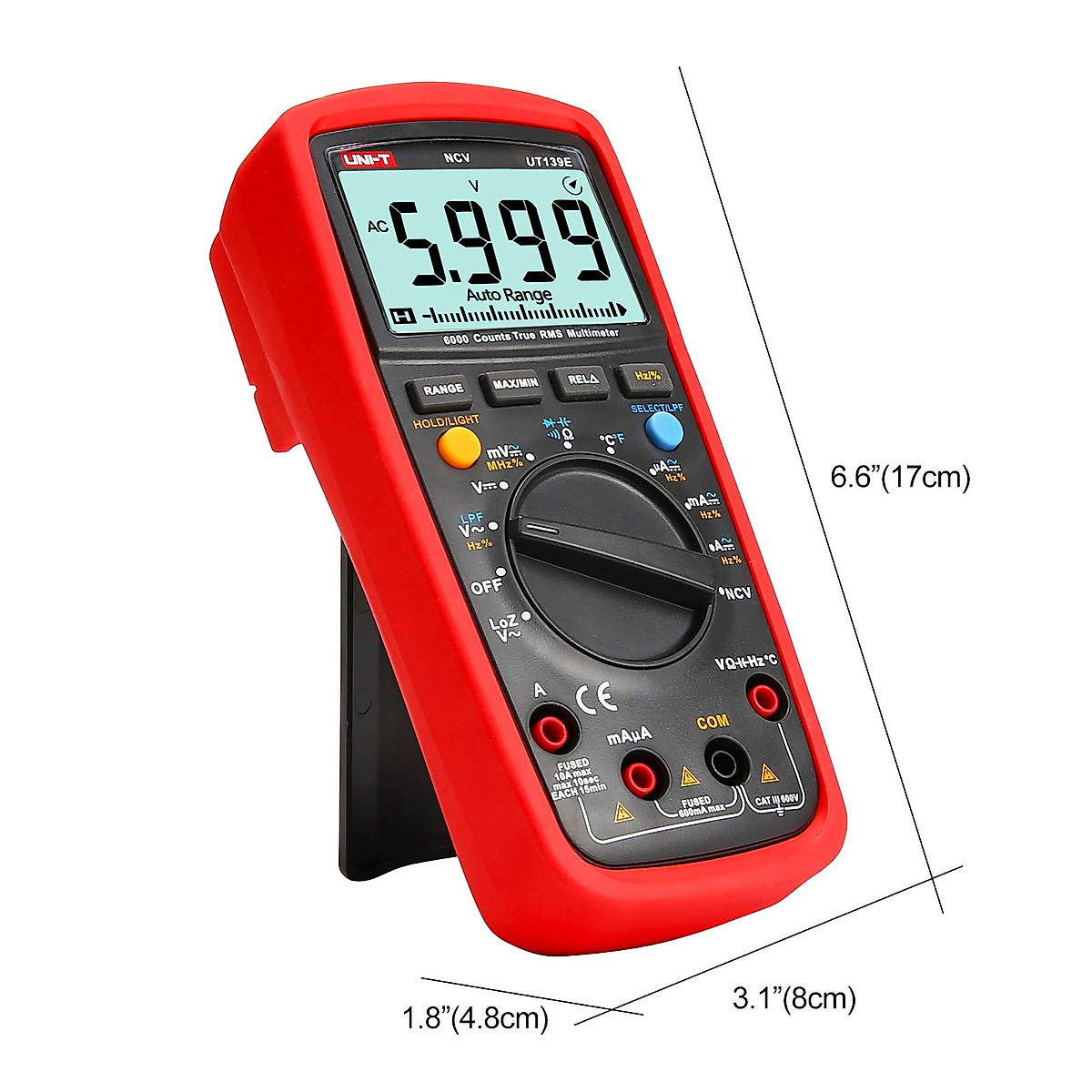 UNI-T True RMS Digital Multimeter UT139E Auto/Manual Range 6000 Counts NCV LPF/LoZ ACV Analog Bar Bandwidth Measures AC DC Voltage AC DC Current Resistance Capacitance Frequency Temperature Duty Cycle