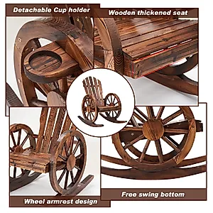 Spurgehom 3 Pieces Outdoor Wood Rocking Chair Set, 2 Patio Decor Yard Glider Rocking Chairs with 1 Side Table, Adirondack Rocking Chair for Porch Lawn Garden Balcony Poolside, Brown