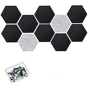 Cork Board Tiles Bulletin Board, 10Pcs Hexagon Felt Memo Board, Cute Picture Pin Board with 20 Pcs Push Pins, Decoration for Home Office Classroom Wall 6.8 x 5.9 x 0.25 inch