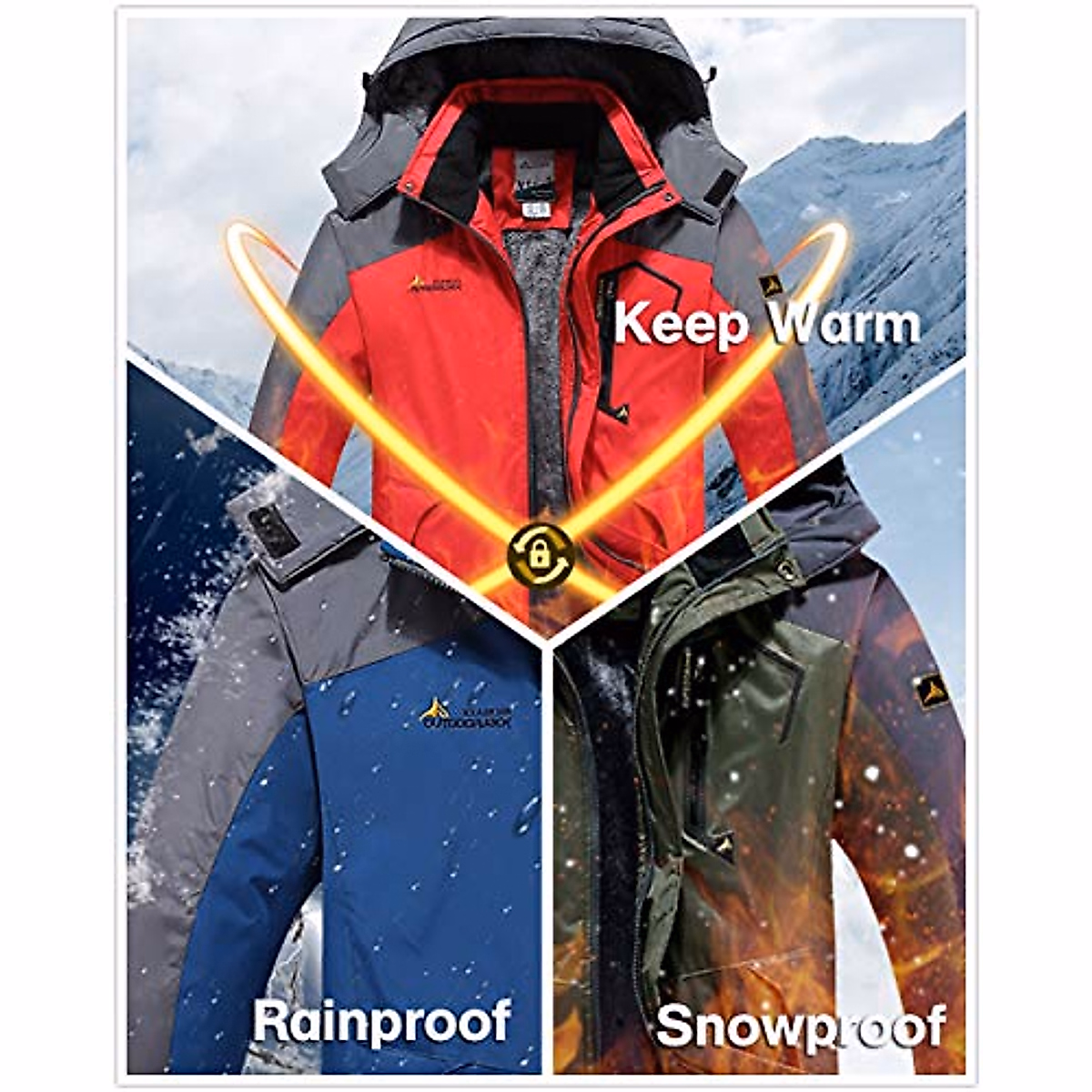 Keevoom Men's Waterproof Ski Jacket Winter Warm Snow Coat Windproof Mountain Raincoat Snowboarding Hooded Jackets for Mens (Black,M)
