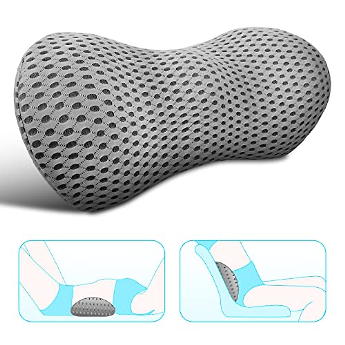Lumbar Support Pillow - Memory Foam for Low Back Pain Relief, Ergonomic Streamline Car Seat, Office Chair, Recliner and Bed