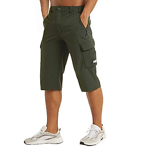 MAGCOMSEN Mens Cargo Shorts Summer Shorts Athletic Hiking Quick Dry Shorts Tactical Long Shorts for Men Basketball Fishing Sweat Shorts Green