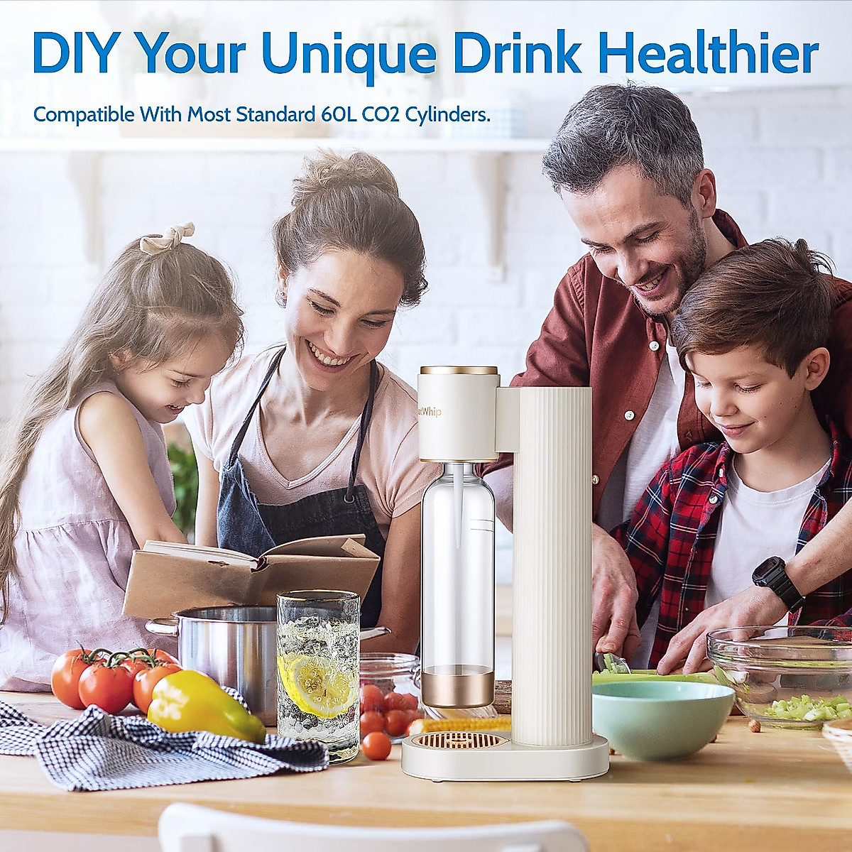 GreatWhip Sparkling Water Maker Soda Maker Machine for Home with 1L BPA Carbonating Bottle Compatible with Any Screw-in 60L CO2 Exchange Carbonator (NOT Included) Black