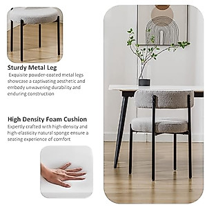 Locus Bono Boucle Dining Chairs Set of 2, Modern Upholstered Dining Room Chairs, Armless Kitchen Chair for Dining Room, Living Room, Black Metal Legs (Light Grey)