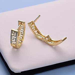 JOLCHIF Huggie Hoop Greek Earrings For Women Unique 14K Gold Plated Cutout U Shaped Earrings Jewelry