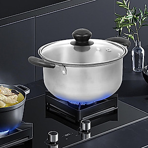 CALLARON Stainless Steel Stockpot 7x3.3inch Soup Pot with Cover Cooking Stock Pot Multi-functional Cookware Metal Food Stockpots for Kitchen