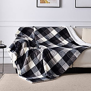 SOCHOW Buffalo Plaid Sherpa Fleece Throw Blanket, Double-Sided Checkered Super Soft Luxurious Bedding Blanket 50 x 60 inches, Black/White