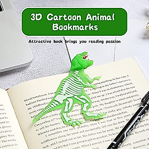 2 Pieces Funny Dinosaur Bookmark, Cool Luminous Book Markers, Cute 3D Cartoon Animal Book Marks, Pretty Unique Bookmark for Kids, Boys, Girls, Students