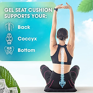 Yes4All Cooling Gel Seat Cushion for Long Sitting, 2 Silk Non-Slip Magnet Covers, Large Thick Breathable Wheelchair/Car/Office Chair Cushions, Pressure Pain Relief for Tailbone, Back, Hip.