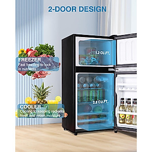 Iorbur FLS-90-BLACK 4.0Cu.Ft Compact, Small Refrigerator with Freezer, Retro Fridge with Dual Door, 7 Level Adjustable Thermostat for Garage, Dorm,Bedroom, Office, Black