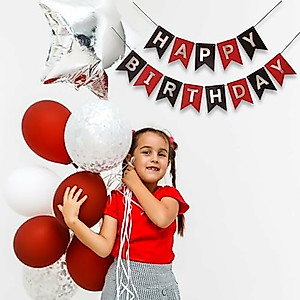 Red Silver Black Happy Birthday Banner Sign Decorations for Boys Girls Men Women Anniversary Birthday Party Garland Backdrop Supplies Nursery Hanging Décor