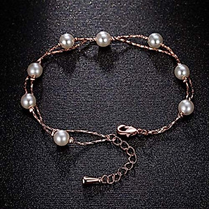 Crystalline Azuria Jewelry Simulated White Pearls Necklace Earrings Bracelet for Women Wedding Party Bridal and Bridesmaid Accessories Rose Gold Plated