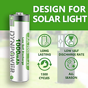 Dynpower NiMH AA 1000mAh Rechargeable Batteries 1.2V,Pre-Charged Double A for Outdoor Solar Lights Garden Light String Lights, (Pack of 8)
