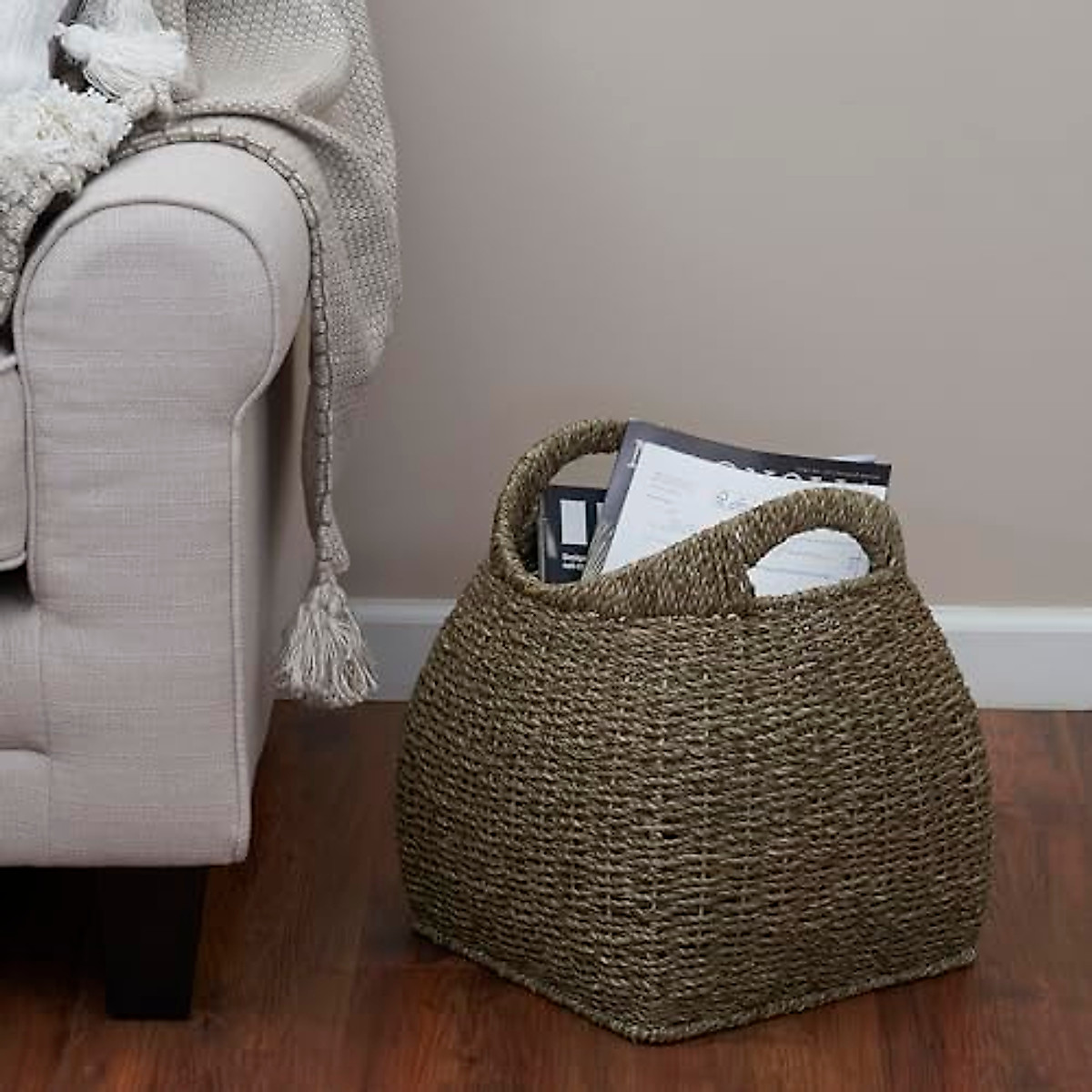 Household Essentials Handled Basket, Natural Seagrass