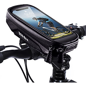 HUANLANG Bike Phone Mount Bag Bike Front Frame Top Tube Handlebar Bags Waterproof Bicycle Cell Phone Mount Case with Touch Screen Phone Holder for Bike Bag Shockproof,Bike Pouch for Phone Below 6.7"