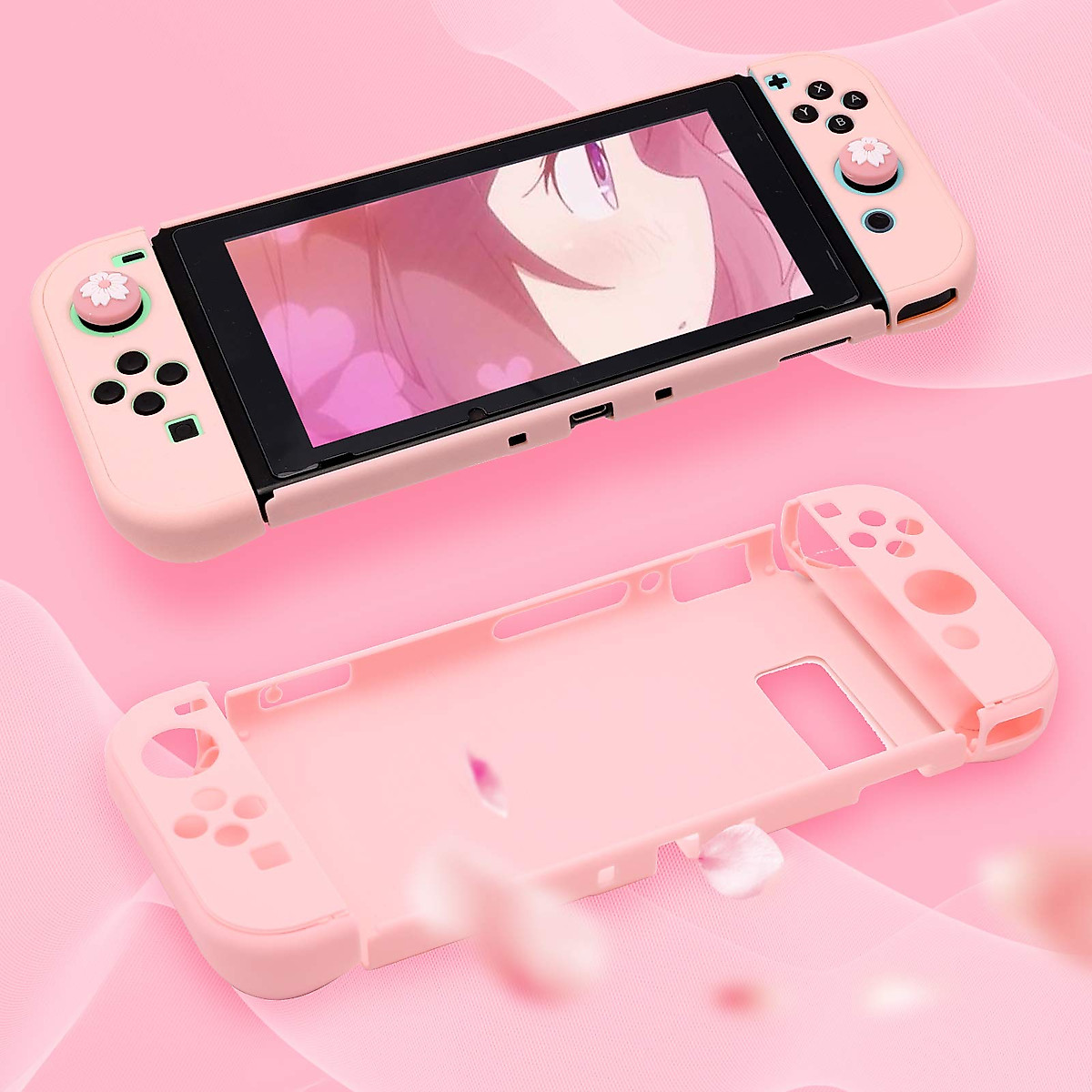 Switch Pink Accessories, Switch Pink Carrying Case, Switch Pink Protective Case, Cute Thumb Grips, Headphone Adapter, Desktop Stand, Screen Protector, Wrist Strap and Shoulder Strap