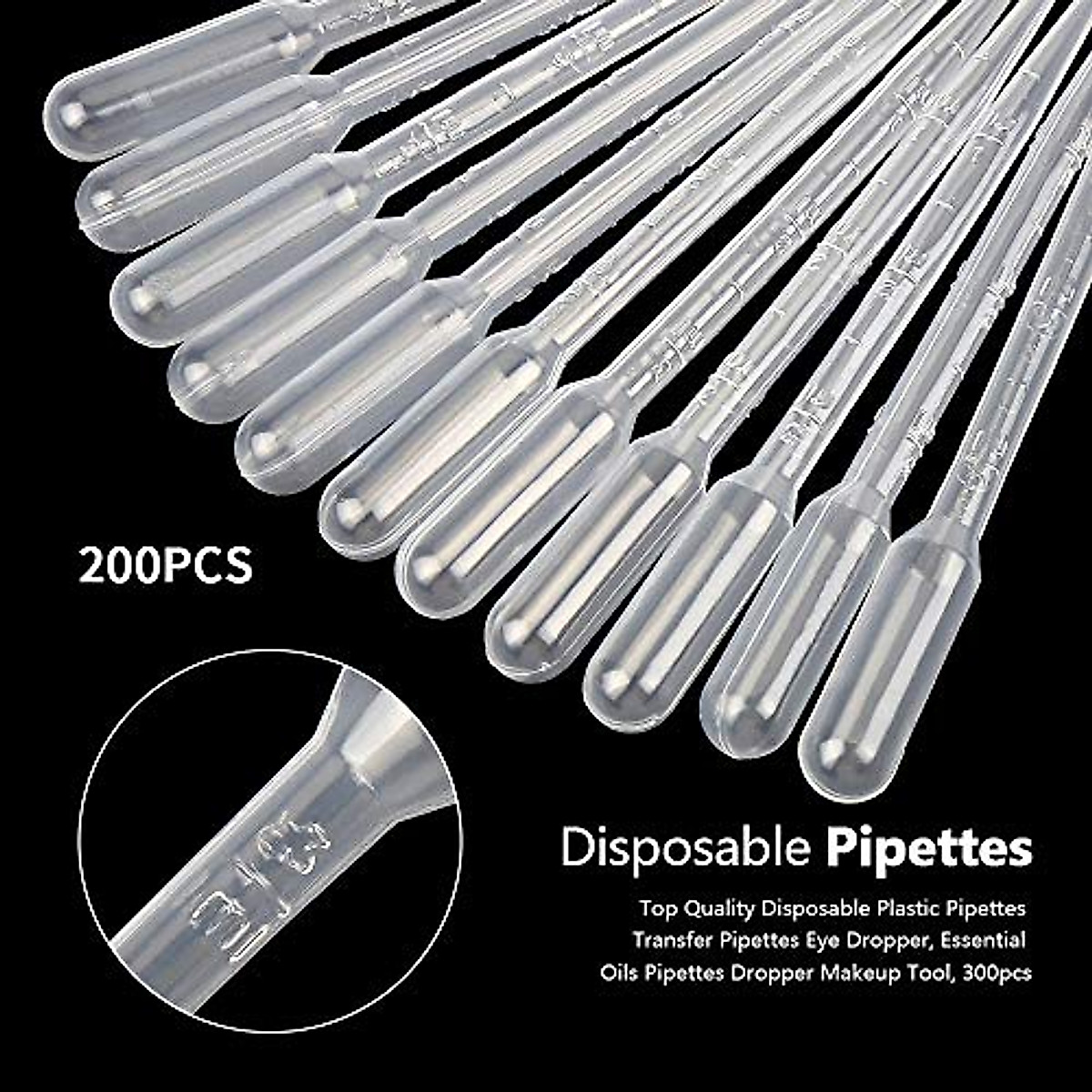CCINEE 200PCS 3ml Disposable Plastic Transfer Pipettes Calibrated Dropper Suitable for Science Laboratory