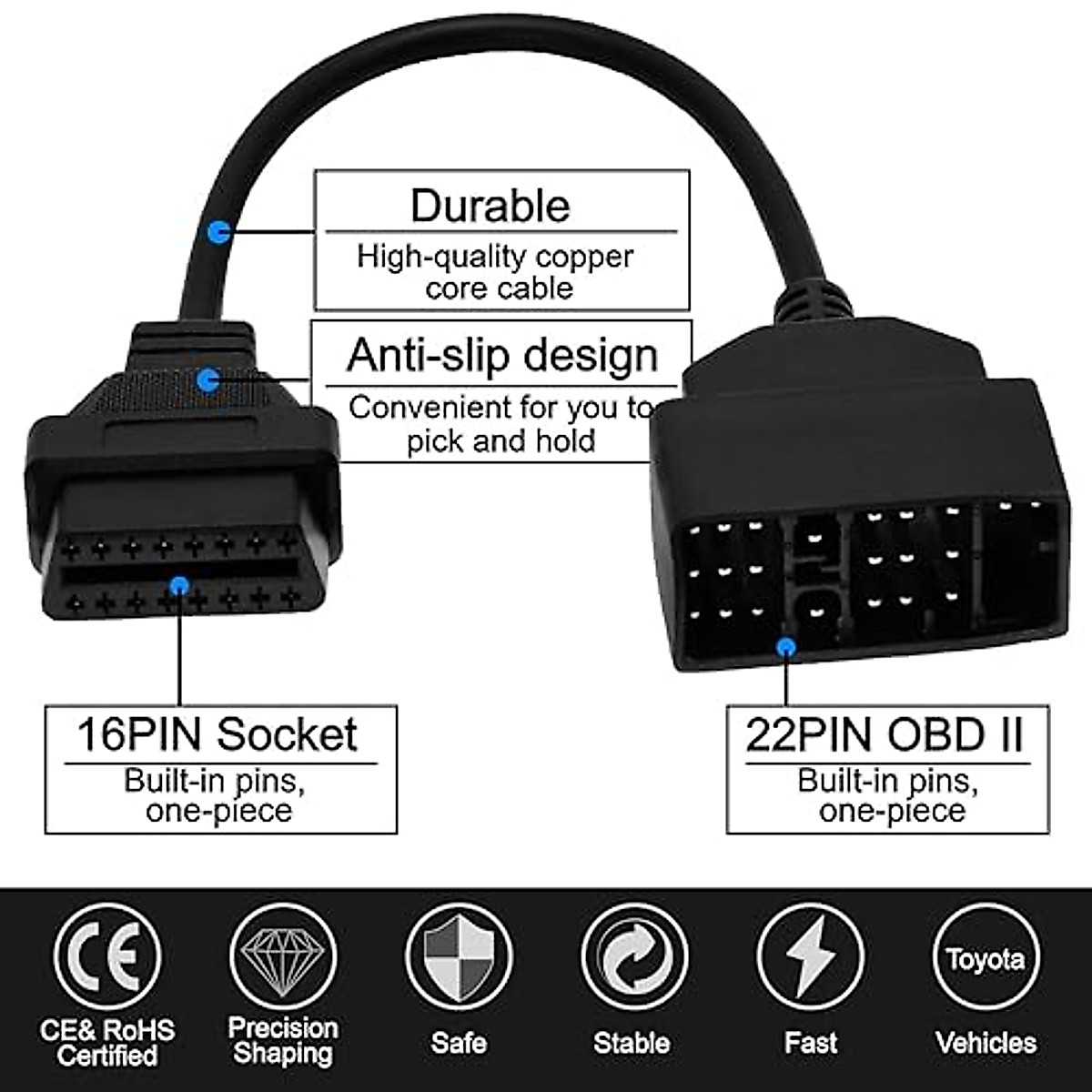 Goliton 22 Pin OBD1 to 16 Pin OBD2 Convertor Adapter Cable Compatible with Toyota Diagnostic Scanner