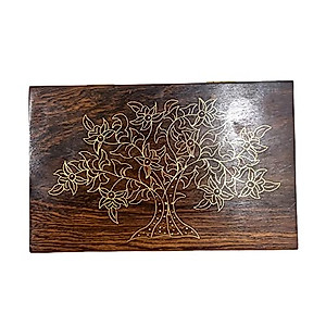 collectiblesBuy Handmade Wooden Box Hinged Lid Brown keepsake Unfinished Jewelry and DIY Crafts Storage Box for Women Jewel Organizer Golden Floral Print Decorative Wood Stash Boxes Walnut Finish