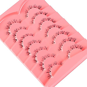 outopen 7 Pairs Bottom Lashes Clear Band Wispy Natural Look Lashes Japanese Manga Style Spiky Anime Lower Lashes Dramatic DIY Cosplay Bottom Eyelashes Reusable (A03)