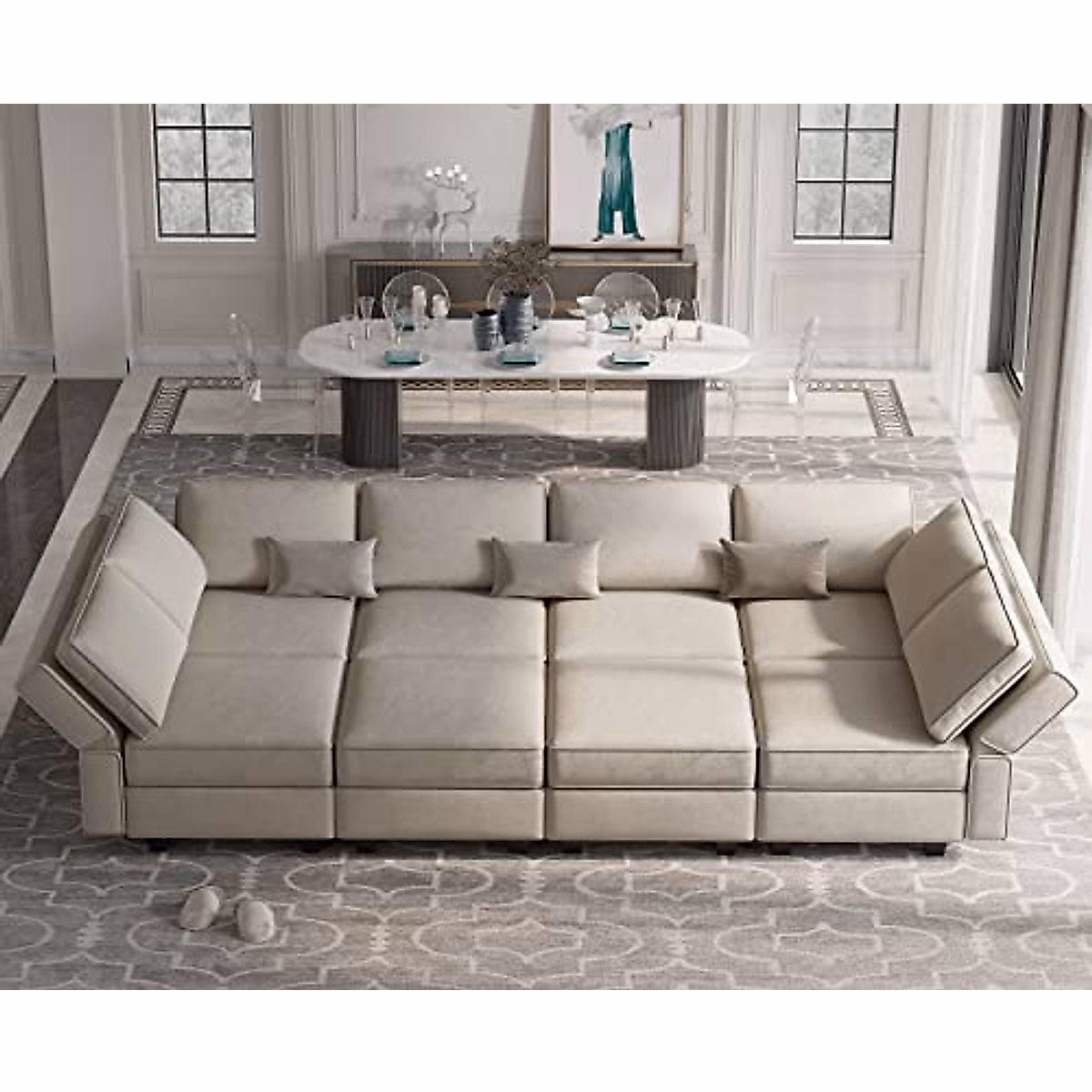 Belffin Modular Sectional Sofa with Storage Chaises Sleeper Couch 8 Seat Bed Grey…