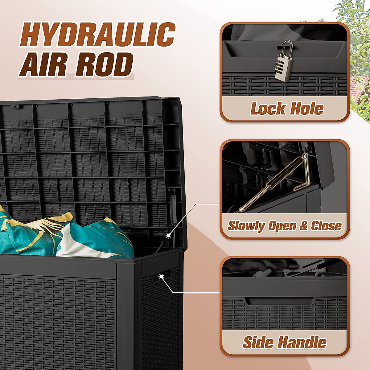 Flamaker Deck Box with Cushion 100 Gallon Resin Waterproof Storage Box Large Outdoor Storage Bench for Patio Cushions, Toys, Pool Accessories (Black)