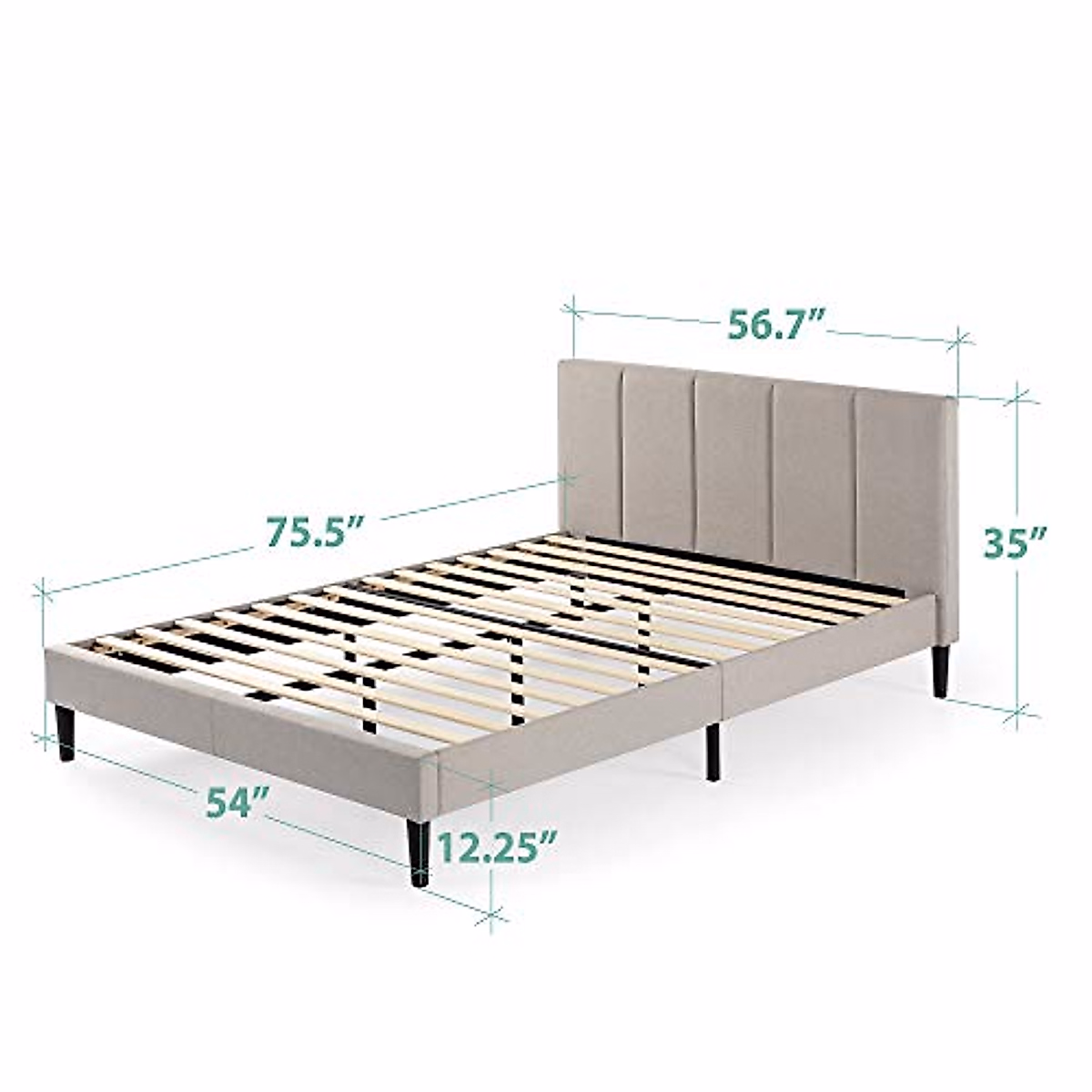 ZINUS Maddon Upholstered Platform Bed Frame, Mattress Foundation, Wood Slat Support, No Box Spring Needed, Easy Assembly, Beige, Full