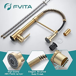 FVITA Brushed Gold Kitchen Faucet with Pull Down Sprayer,Lead-Free SUS 304 Stainless Steel kitchen sink faucet Single Handle Spring Faucet High Arc faucet for kitchen sink Bar Rv Farmhouse