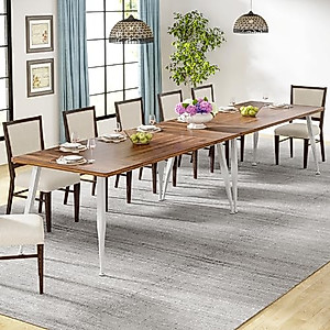 Tribesigns 70.9 Inch Large Dining Table for 6 to 8, Industrial Kitchen Table Furniture with Metal Legs, Modern Faux Wood Rectangular Dinner Table for Dining Room, Rustic Brown/White